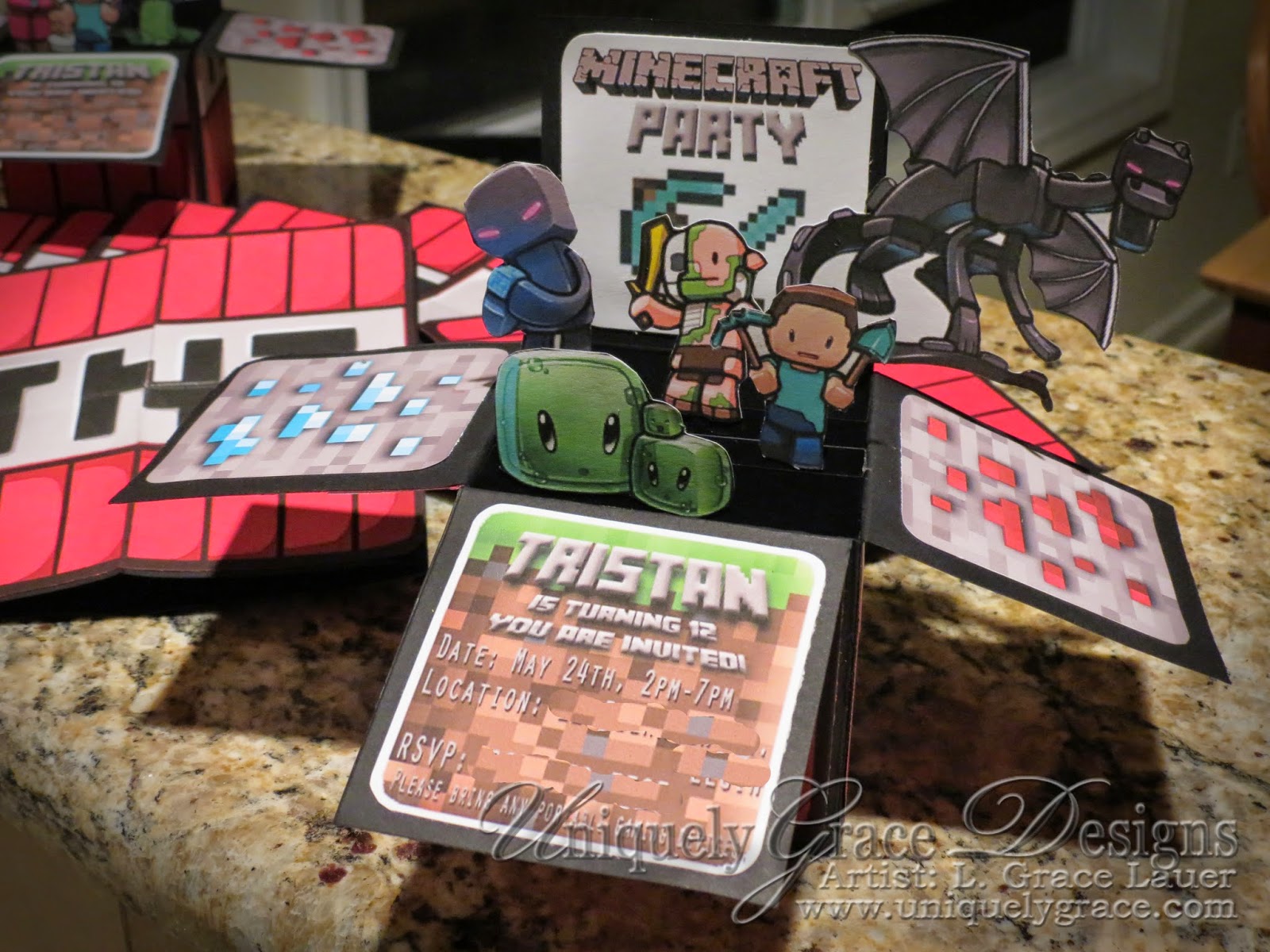 Minecraft-Birthday-Party-Invitations-3D-box-Steve-Creeper-Enderman ...