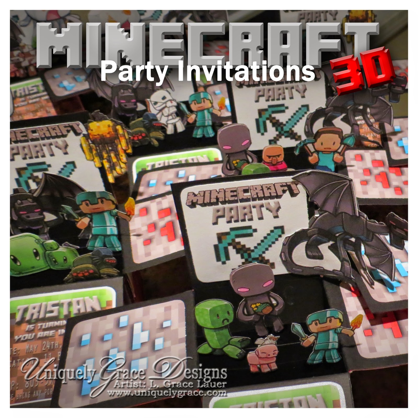 Minecraft-Birthday-Party-Invitations-3D-box-Steve-Creeper-Enderman ...