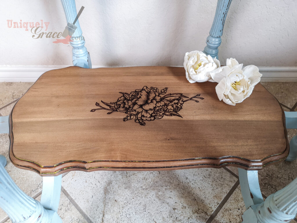 French Antique Entryway Table Refinished Country Blue Peony Flowers