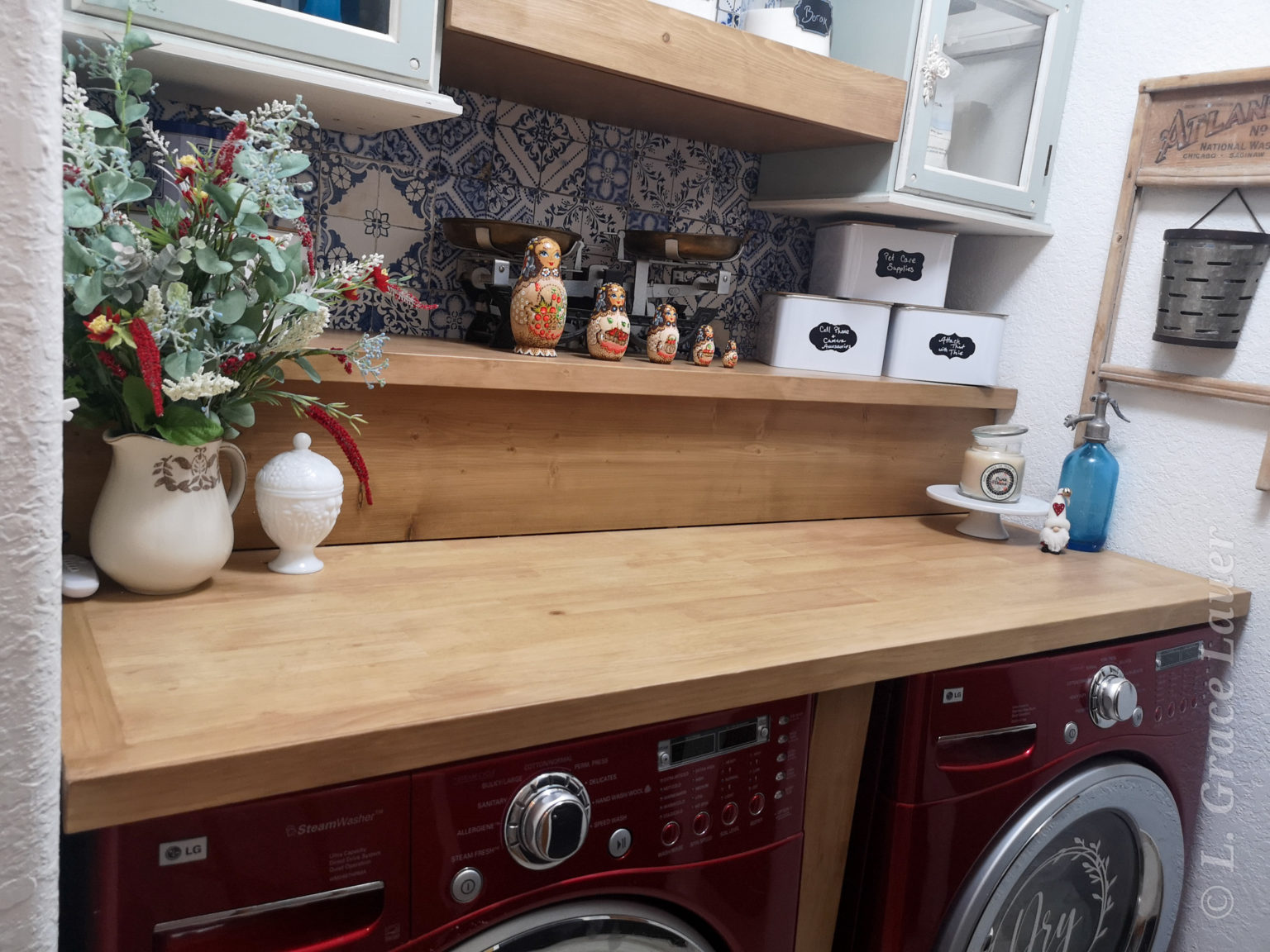 Upcycled Table turned into Stunning Laundry Folding Countertop